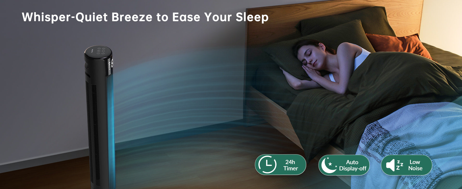 This tower fan for bedroom has ultra-precision bearings for quiet ...